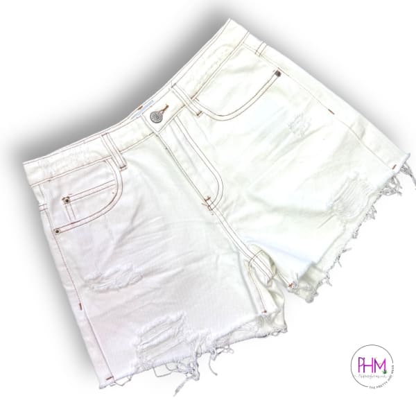 Boho Vibes White Distressed Denim Shorts 💫 The Pretty Hot – The Pretty ...