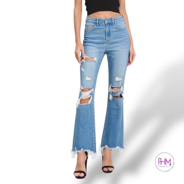 The Ruby High Rise Distressed Cropped Flare Jeans 🔥 – The Pretty Hot Mess